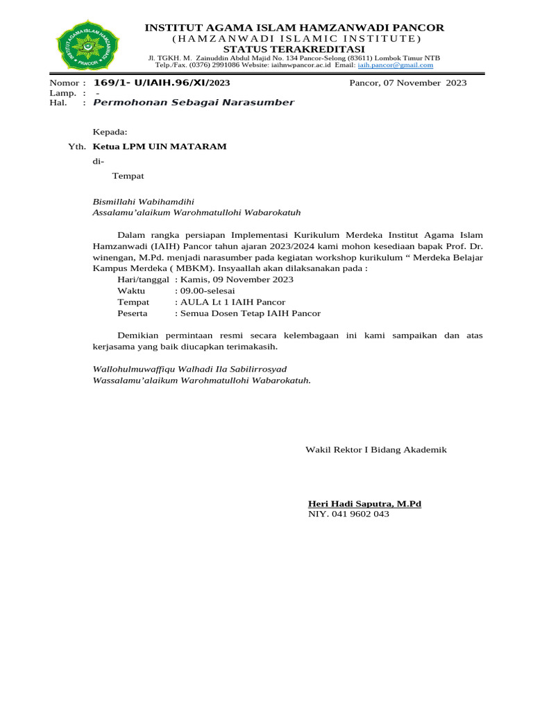 Surat Undangan Narasumber | PDF