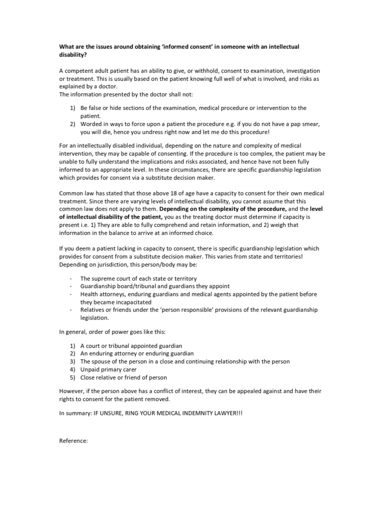 Disability - Informed Consent | Legal Guardian | Informed Consent