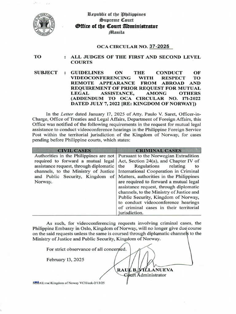 OCA Circular No. 37-2025 | PDF | Jurisdiction | Norway