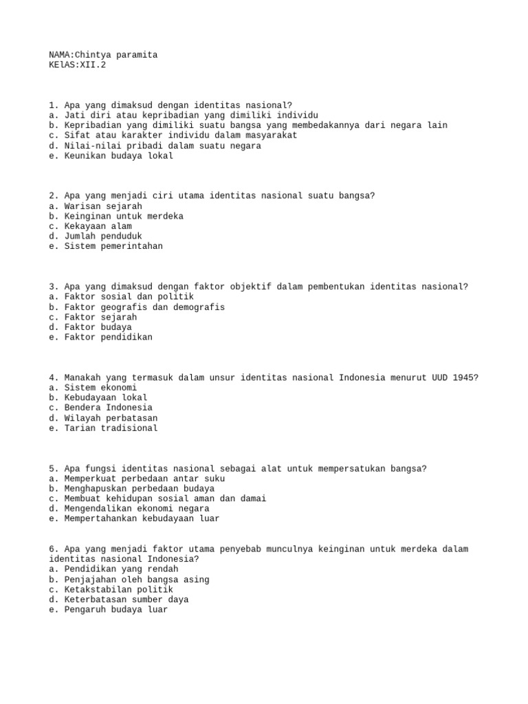 Soal PKN,Chintya Paramita | PDF