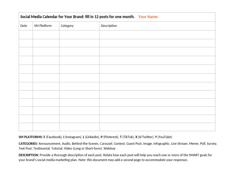 Social Media Post Planner Template | PDF