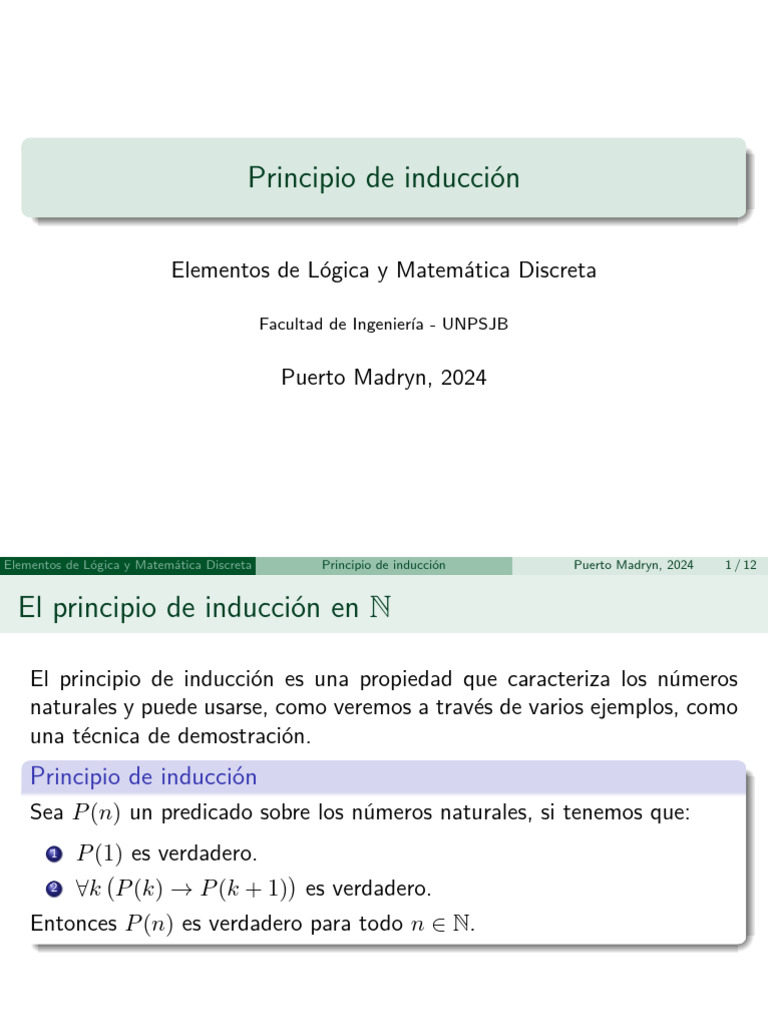 Clase (2024) Principio de Induccion | PDF | Prueba matemática | Razonamiento inductivo