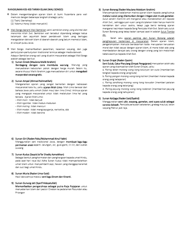 RANGKUMAN KISI SKI-WALI SONGO | PDF