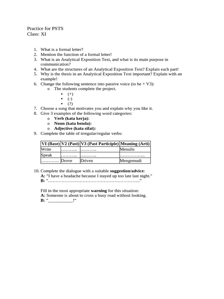 Practice for PSTS_XI | PDF