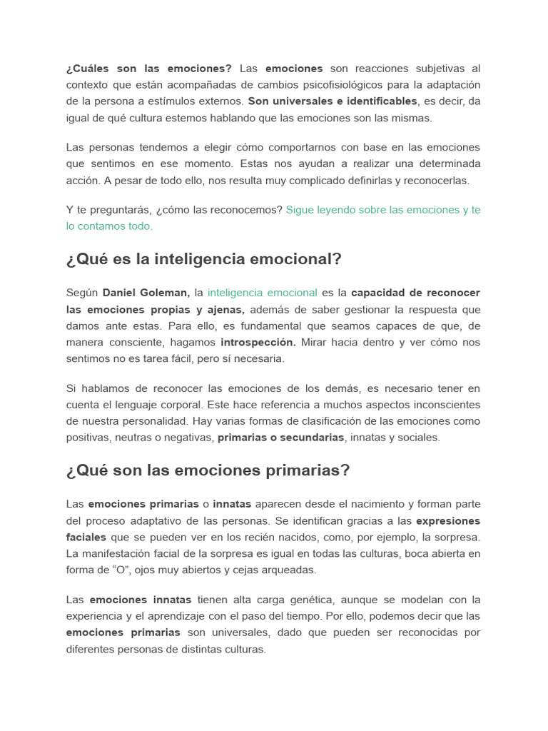 Emociones: Tipos y Gestión Efectiva | PDF | Las emociones | Pensamiento