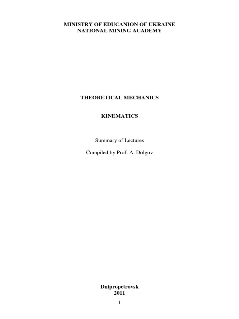 Kinematics Summary of Lectures | PDF | Kinematics | Rotation Around A Fixed Axis