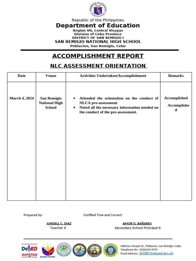 NLC ACCOMPLISHEMENT-REPORT W | PDF