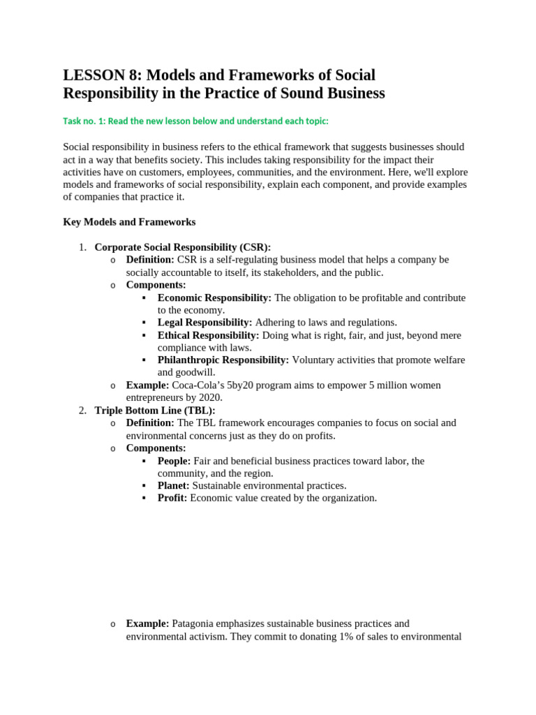 Lesson 8 Business Ethics | PDF | Corporate Social Responsibility ...