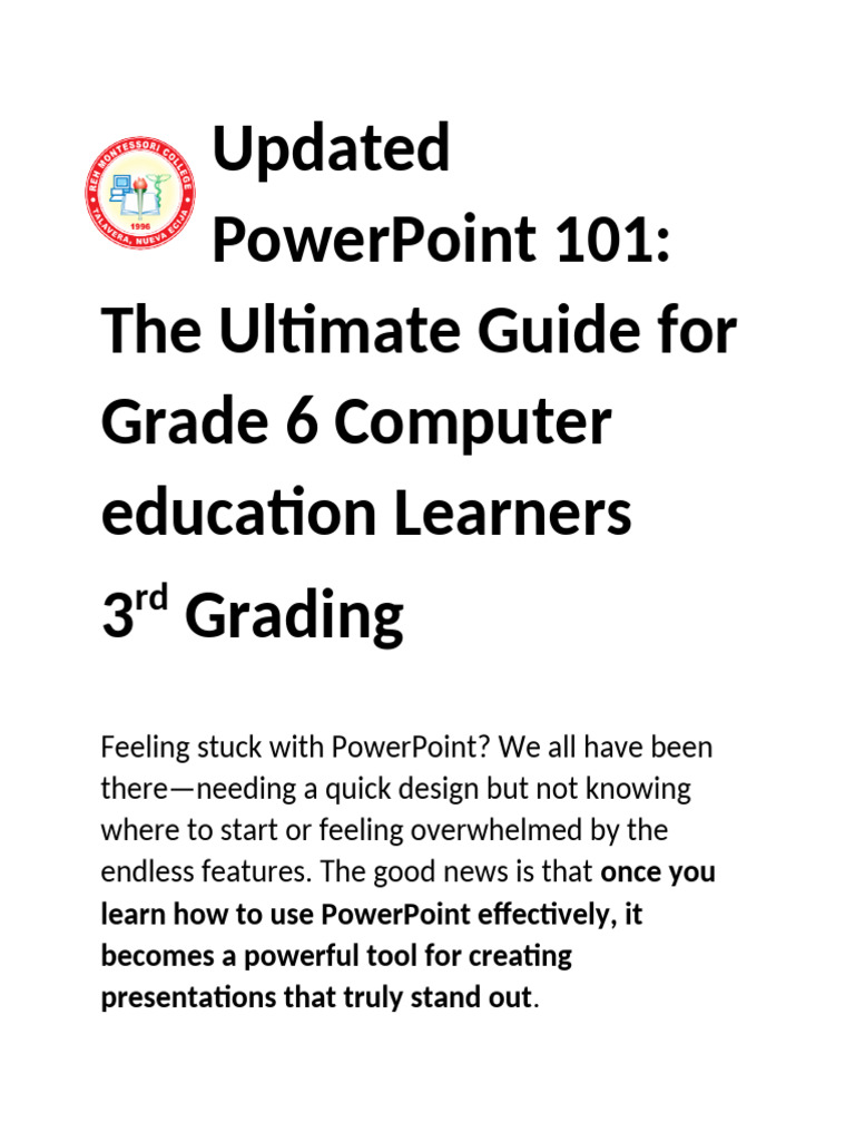 PowerPoint 101: A Guide for Grade 6 | PDF | Microsoft Power Point ...