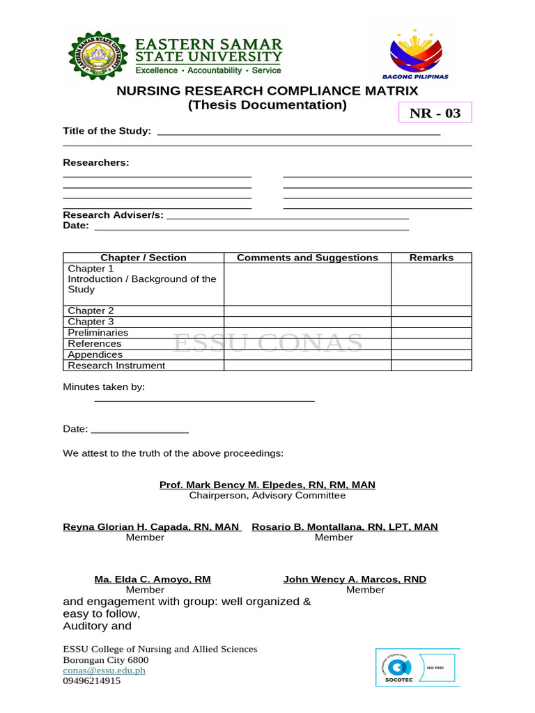 Nursing Research Compliance Matrix | PDF
