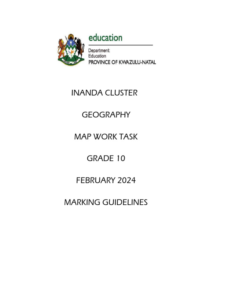 INANDA CLUSTER GEOGRAPHY GRADE 10 MAPWORK MARKING GUIDELINES 2024 | PDF ...