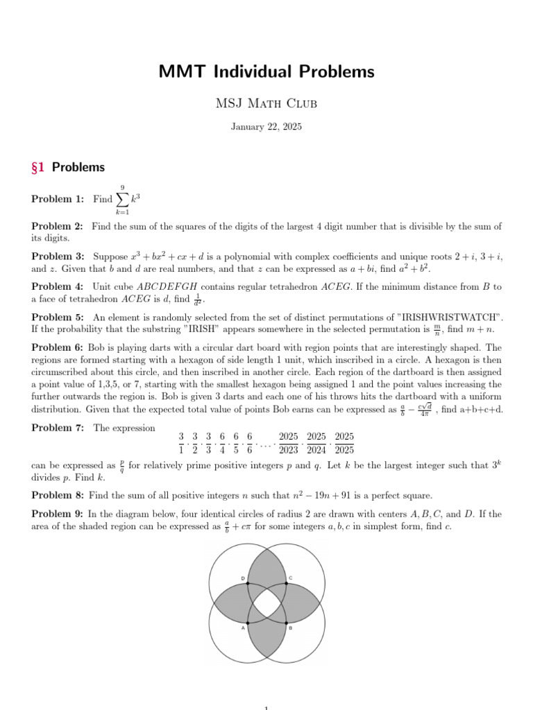 2025 MMT Individual | PDF | Circle | Algebra