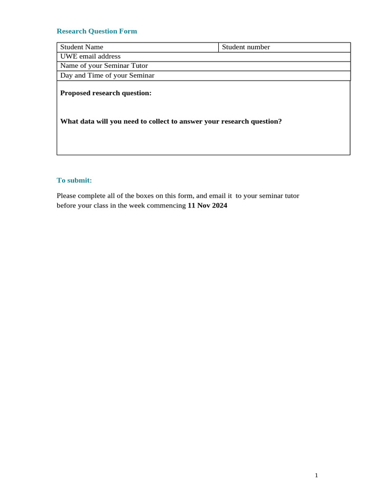 BPIT - Research Question Form | PDF