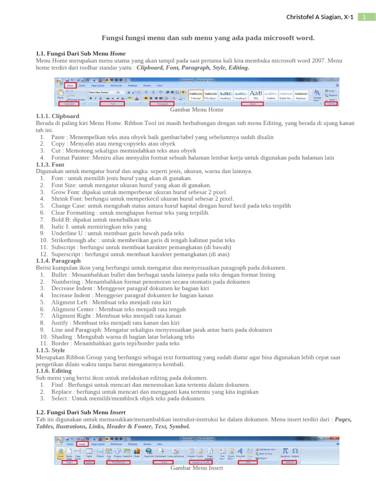 Fungsi Fungsi Menu Dan Sub Menu Yang Ada Pada Microsoft Word | PDF