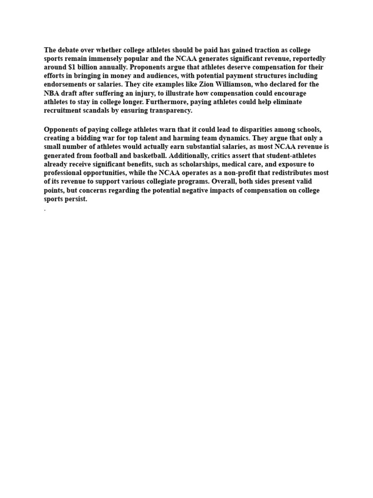 College Athletes Compensation Debate | PDF