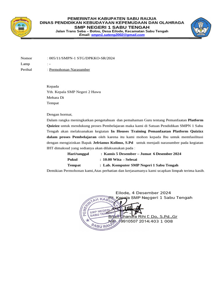 Surat Izin Narasumber Pak Jefer | PDF