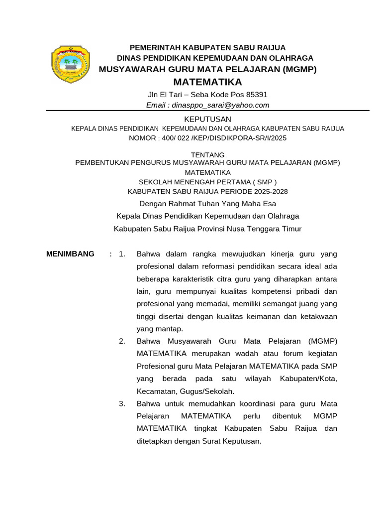 SK MGMP Matematika 2025 | PDF