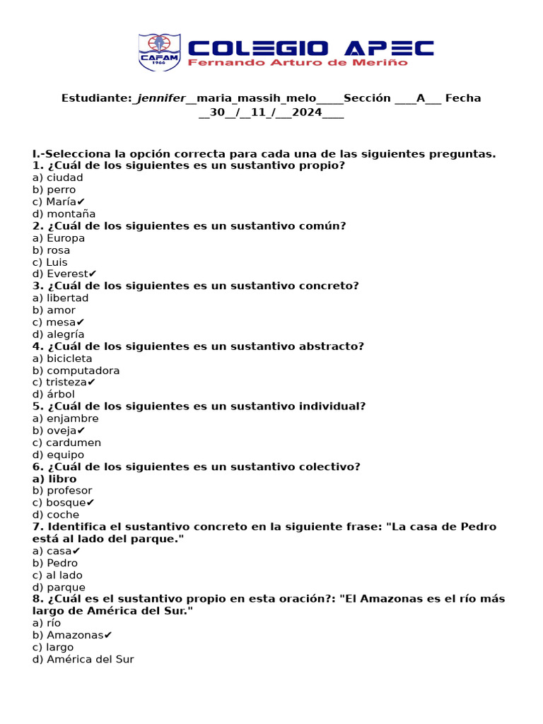 Práctica Sobre Los Sustantivos | PDF