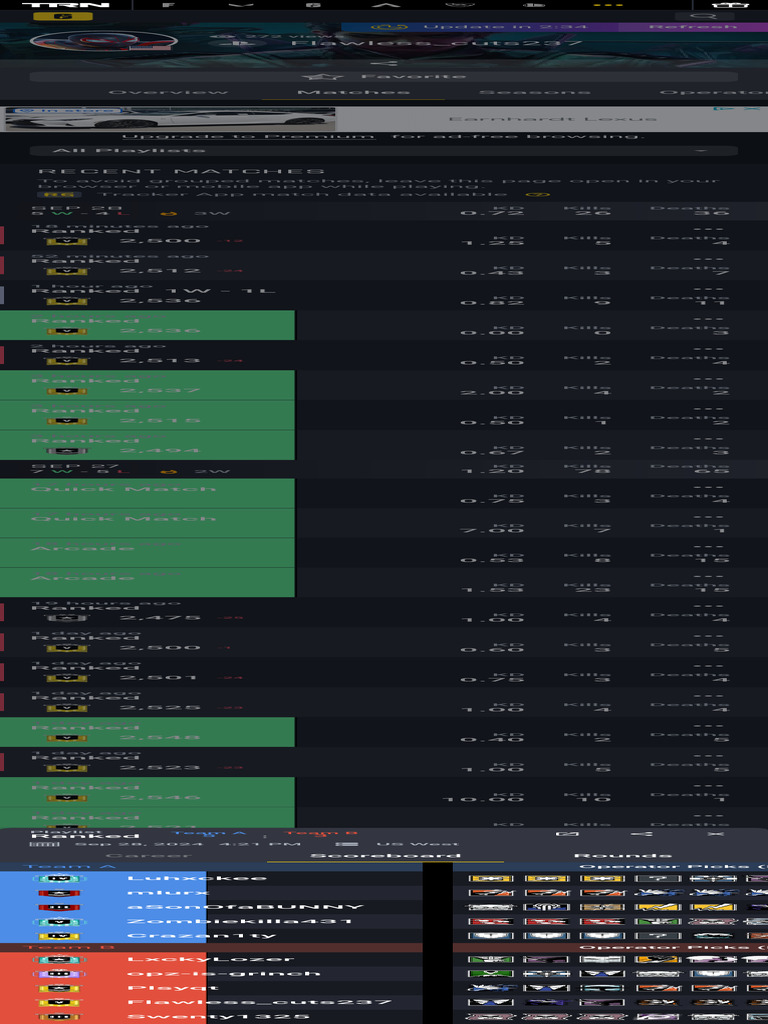 Flawless_cuts237's R6 Siege Match History - Rainbow Six Siege Tracker | PDF | Software