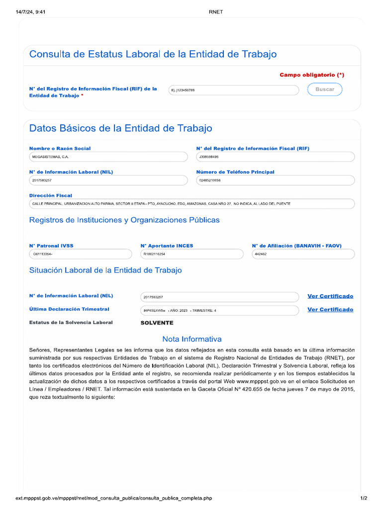 Estatus Laboral Megasistemas | PDF