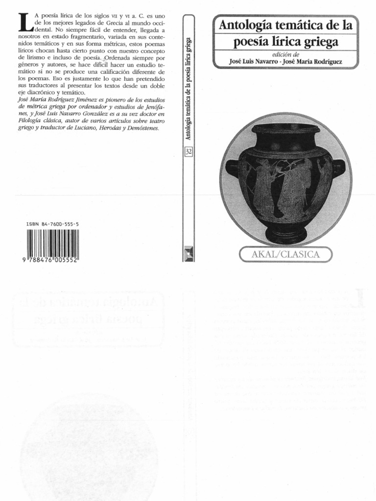 Navarro - Antología Temática de La Poesía Lírica Griega | PDF | Poesía lírica | Traducciones