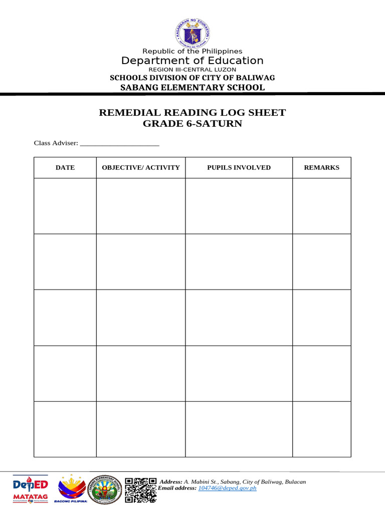 REMEDIAL-READING-LOG-SHEET (1) | PDF