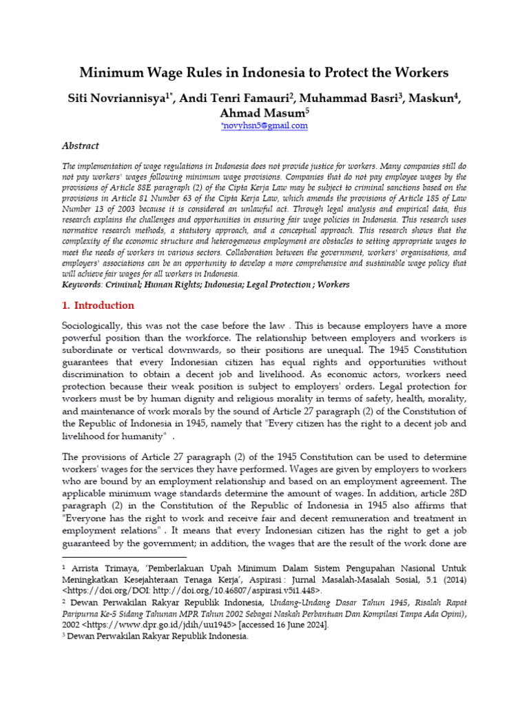 Minimum Wage Rules in Indonesia To Protect The Workers - No | PDF ...