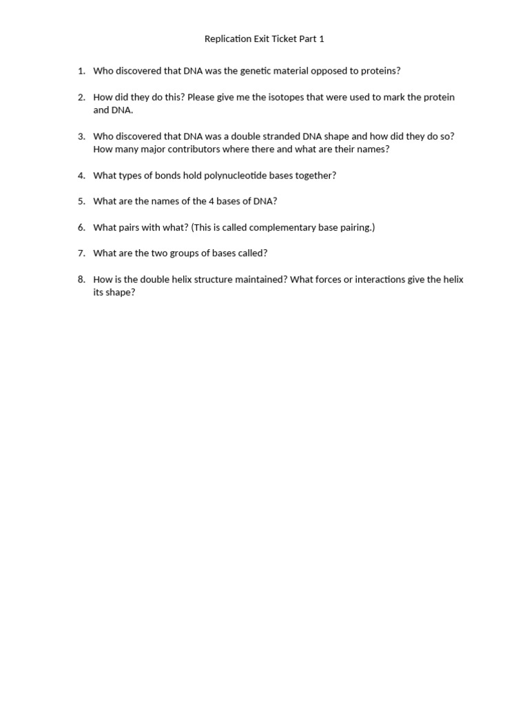 DNA Replication Exit Ticket 1 | PDF