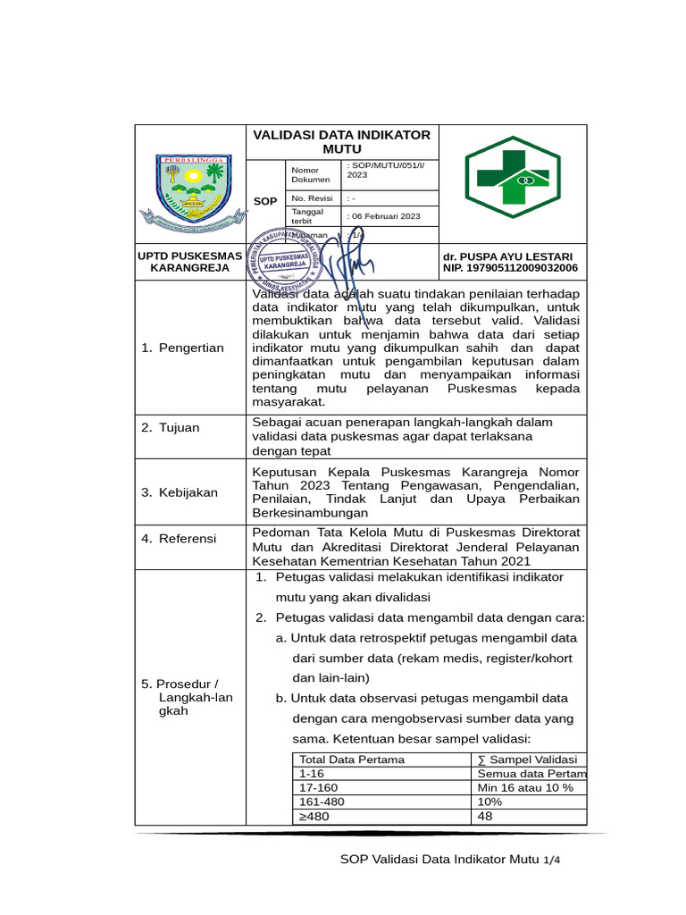 SOP VALIDASI DATA INDIKATOR MUTU.docx - Google Dokumen | PDF