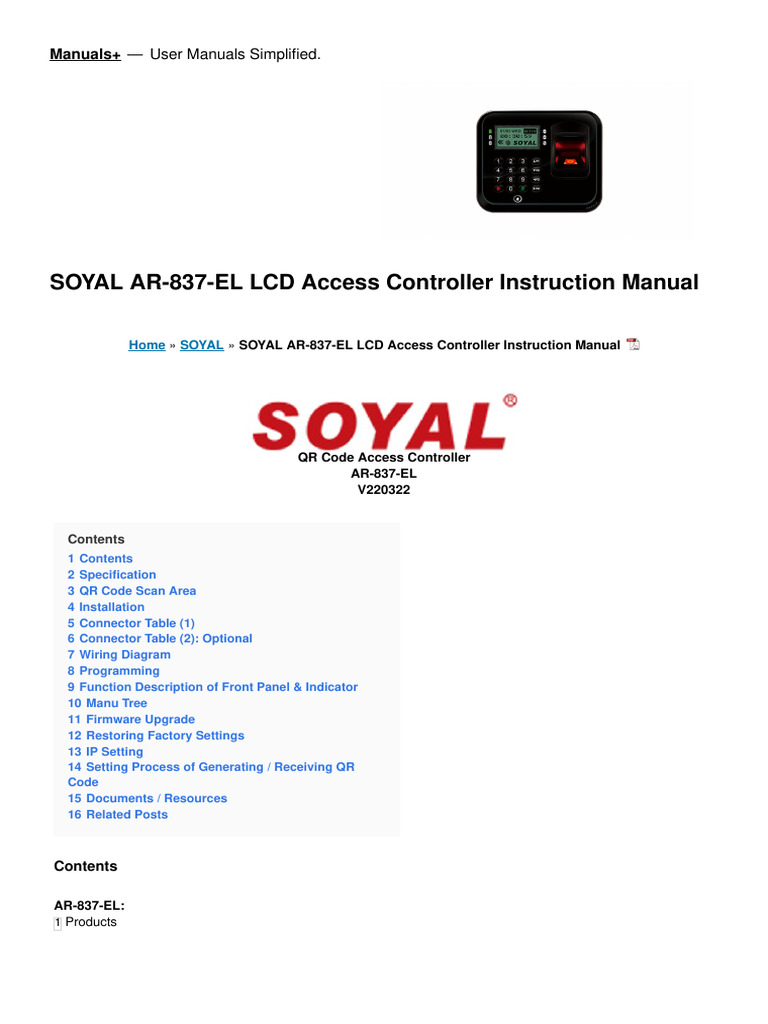 SOYAL AR-837-EL Access Controller Guide | PDF | Qr Code | Personal Identification Number