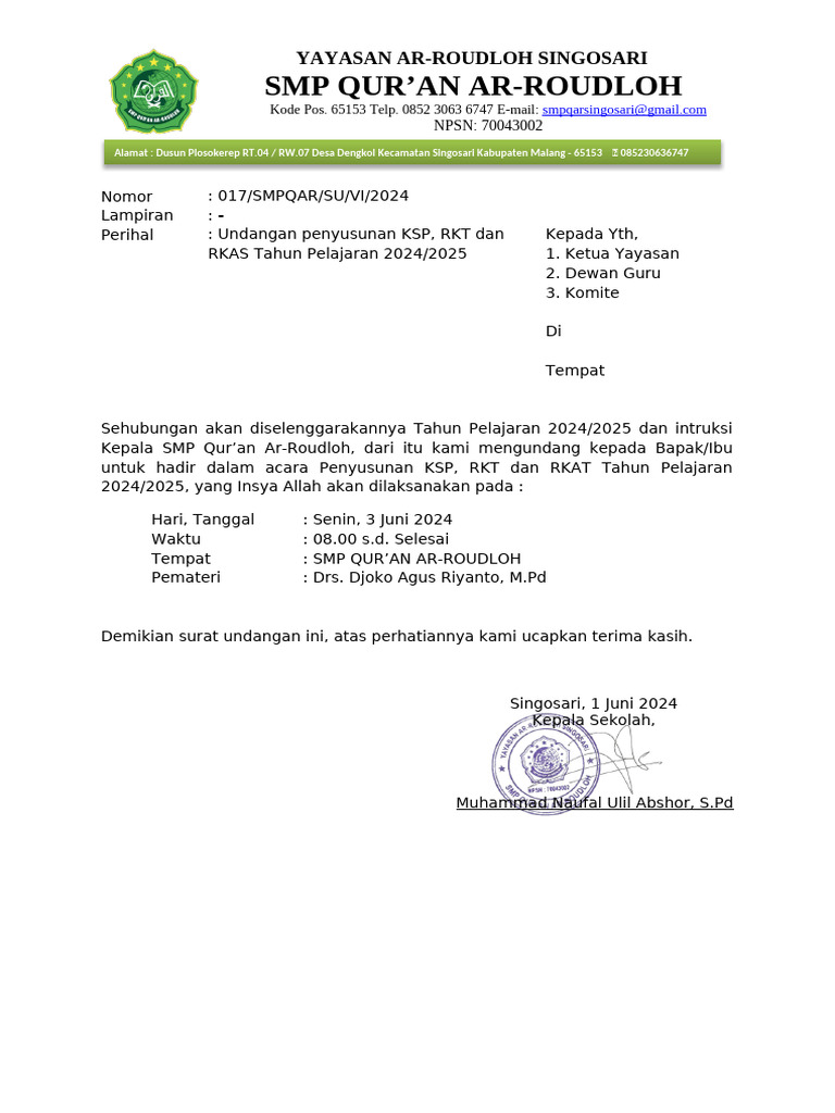 Surat Undangan Penyusunan KSP DKK | PDF