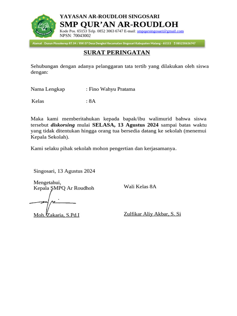 Surat Skorsing Fino Wahyu | PDF