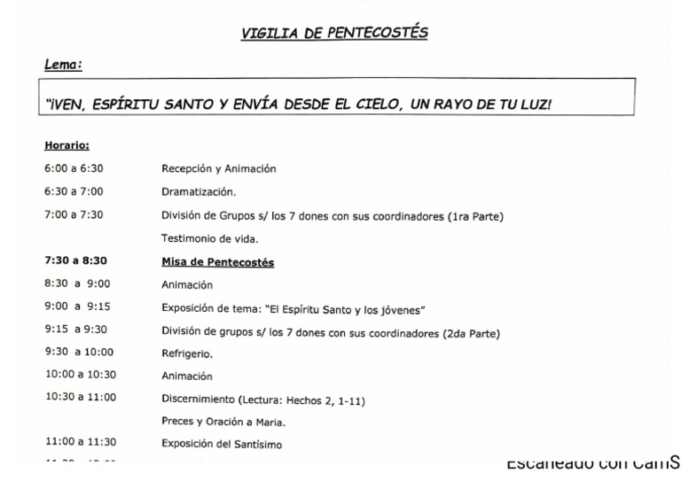 Vigilia Pentecostés 2022 (Programa) | PDF