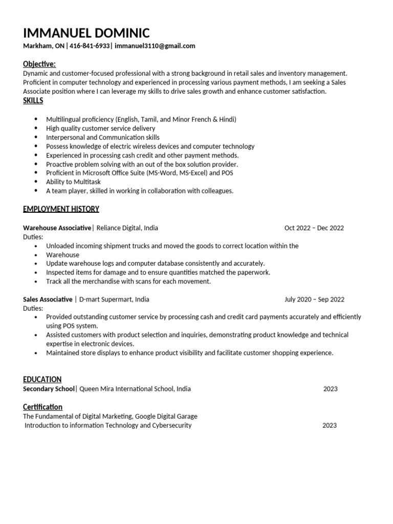 Revised-Resume-Immanuel-Dominic | PDF