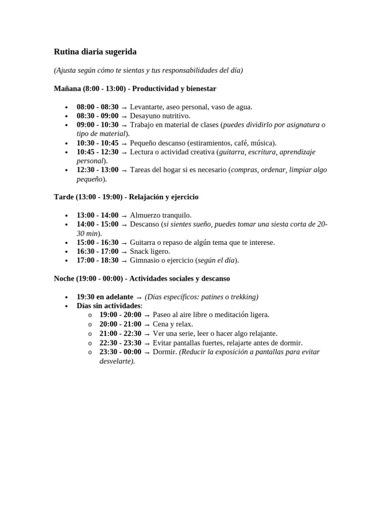 Rutina Diaria para Productividad y Bienestar | PDF