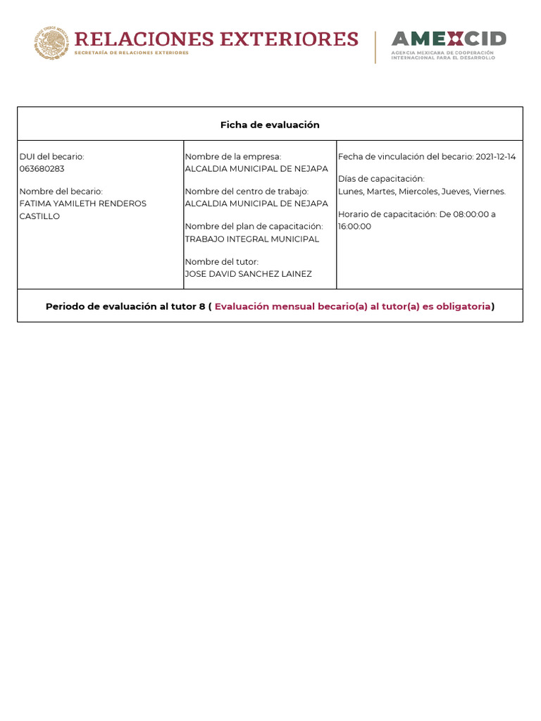 Ficha de Evaluación Tutor | PDF
