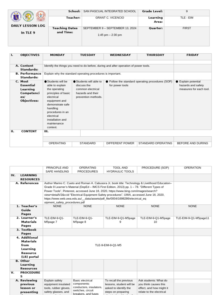 DLL in EIM 9 Week 4 (2024-2025) | PDF | Learning | Teachers