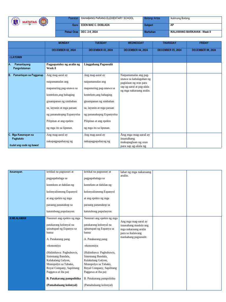 Dec. 2-6 Ap, Math, Mapeh | PDF