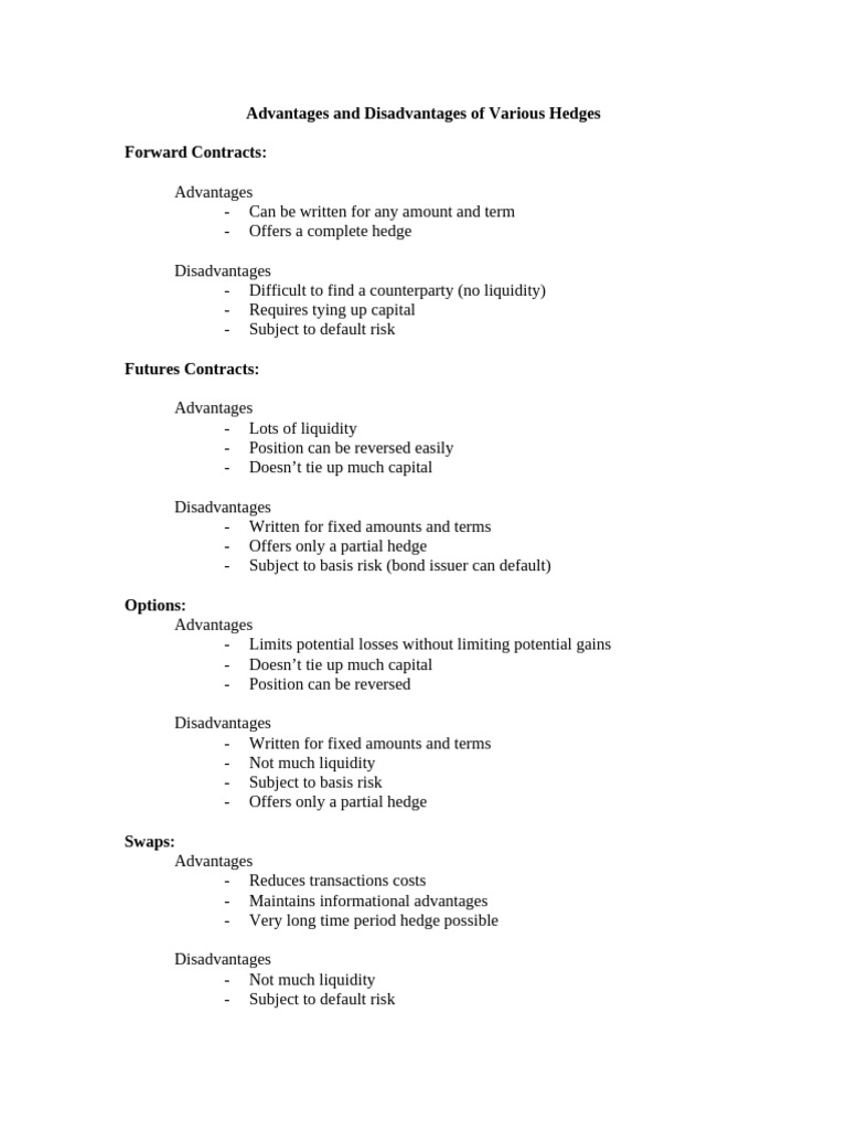 Advantages_and_Disadvantages_of_Various_Hedges | PDF | Option (Finance ...