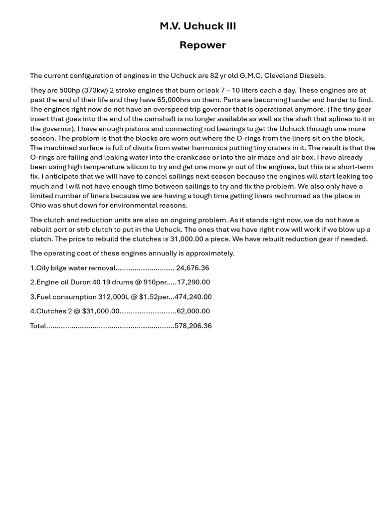 M.V. Uchuck III Engine Repower Proposal | PDF | N Ox | Engines