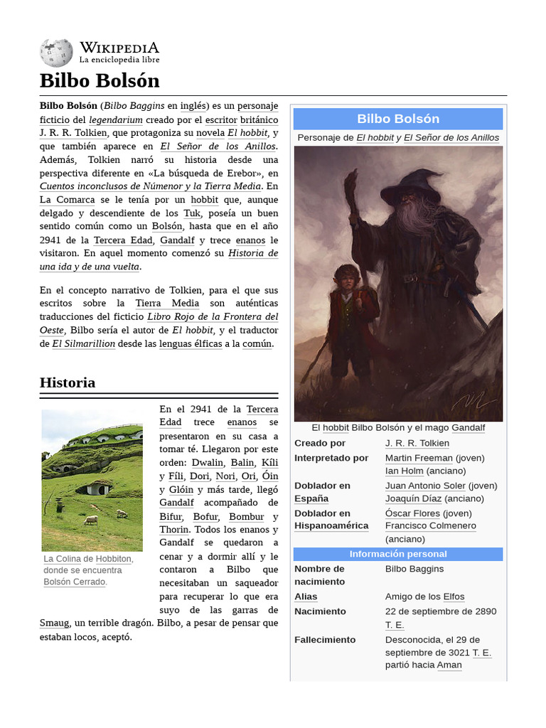 Bilbo Bolsón: Aventuras y Legado en Tierra Media | PDF | Bilbo Baggins ...