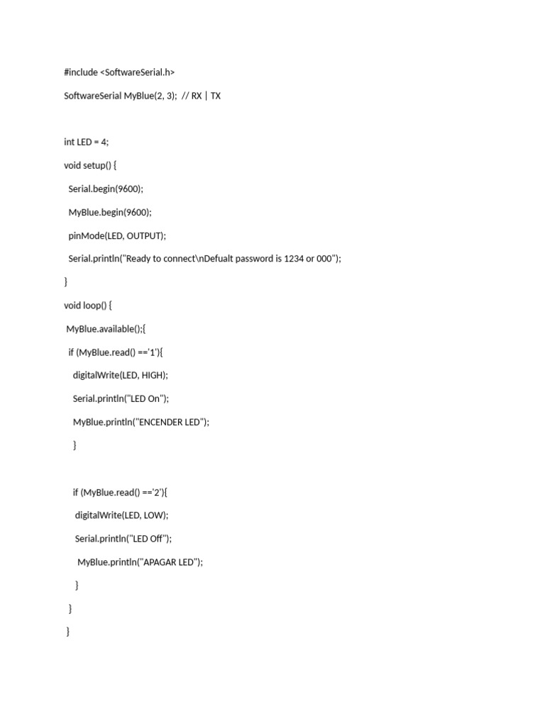 Arduino Bluetooth LED Control Code | PDF