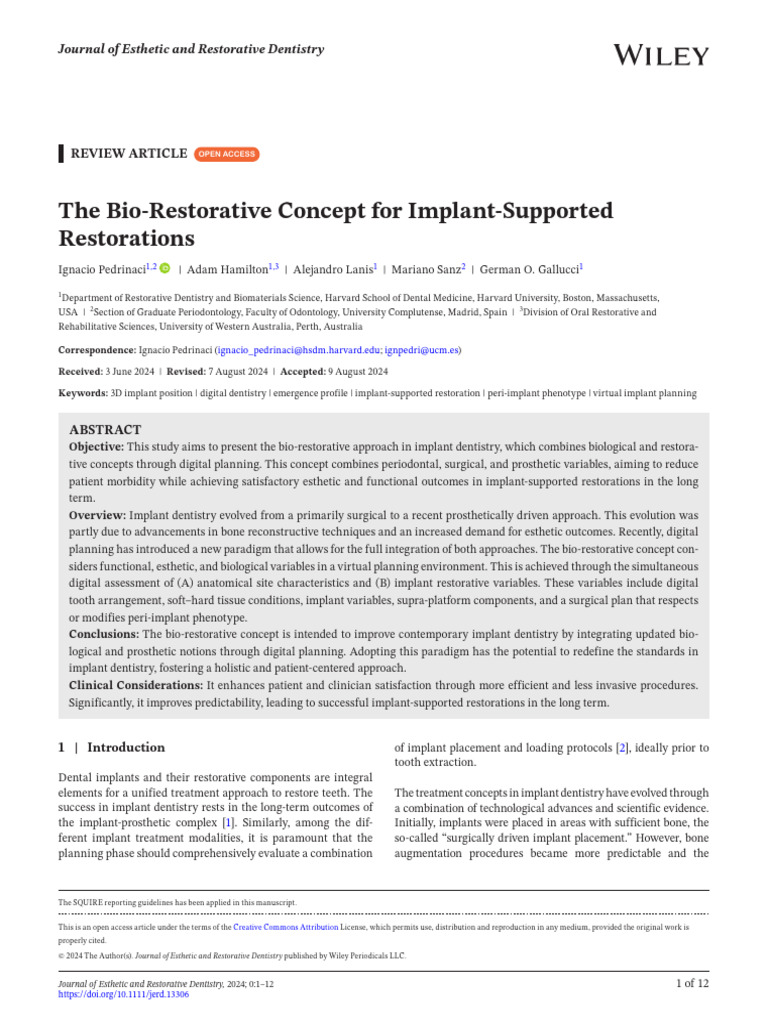 Pedrinaci Et Al 2024. Bio-Restorative | PDF | Dental Implant | Dentistry
