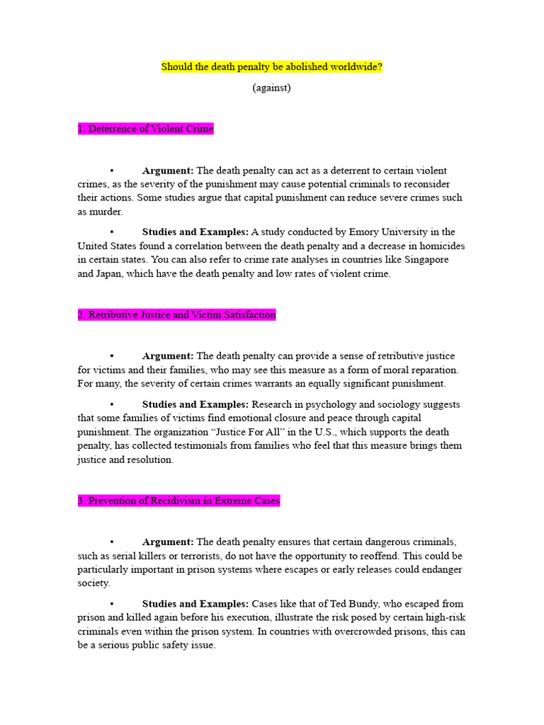 (DEBATE) Should The Death Penalty Be Abolished Worldwide | PDF ...