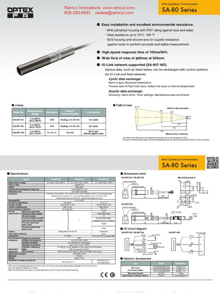 Optexfa Sa80 Io-Link Data Sheet | PDF