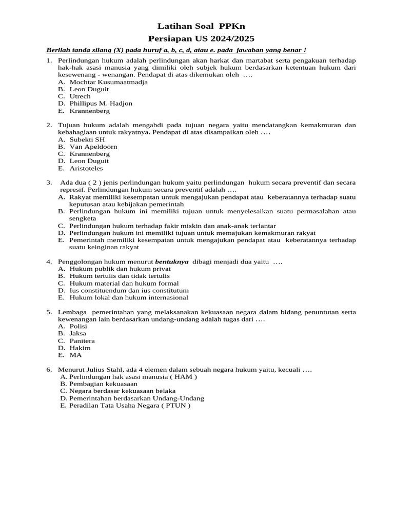 Bank Soal PPKN Kelas 10,11,12 | PDF