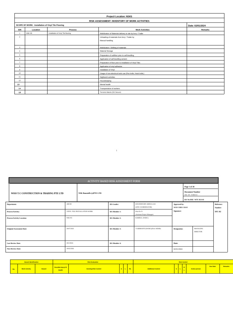 Vinyl Tile Installation Risk Assessment | PDF | Personal Protective ...