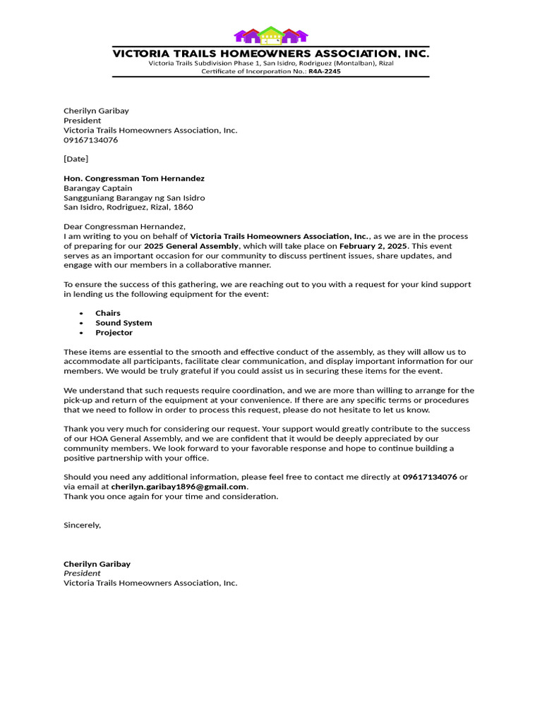 request Letter chair and etc | PDF