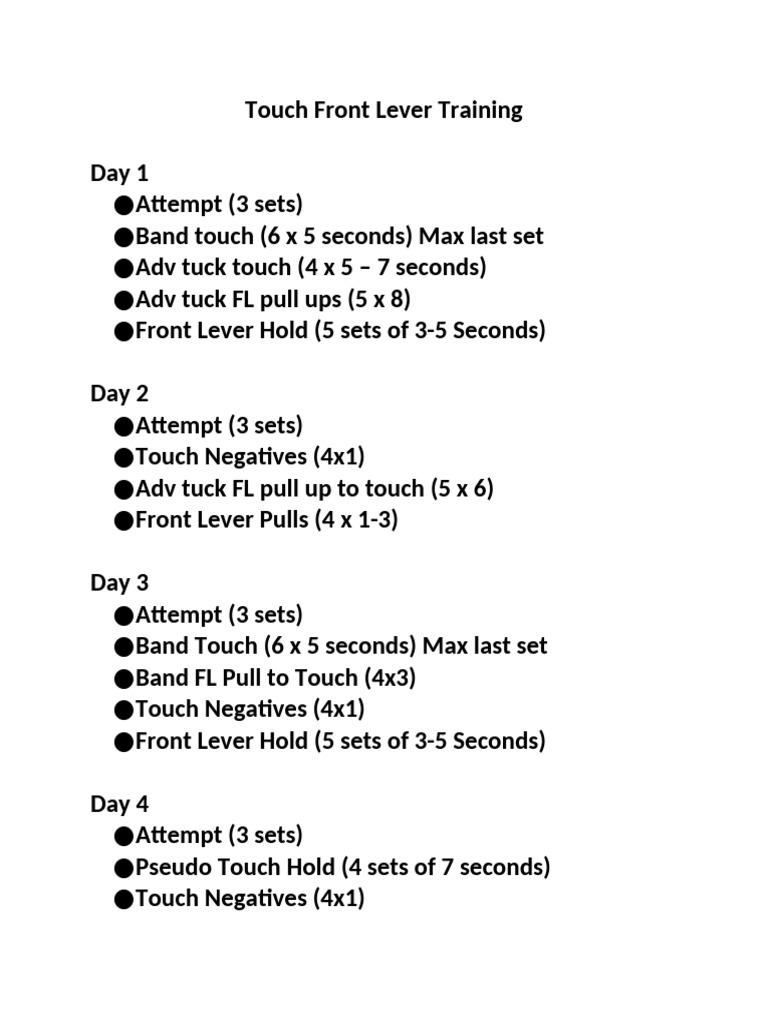 Touch Front Lever Trianing JV | PDF
