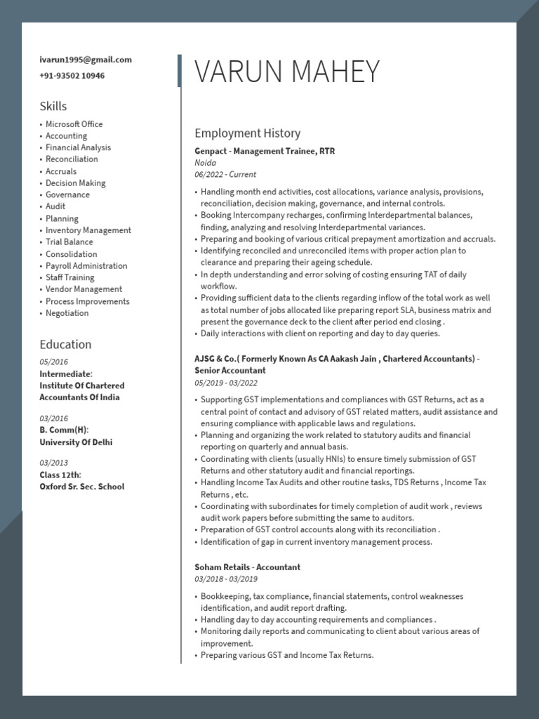 CV_VARUN_MAHEY Final | PDF | Audit | Accounting